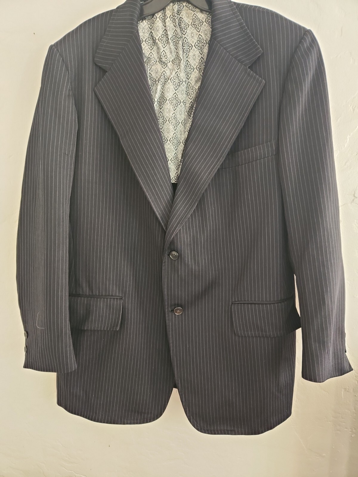 vintage black pinstripe 70 s gangster suit large long… - Gem