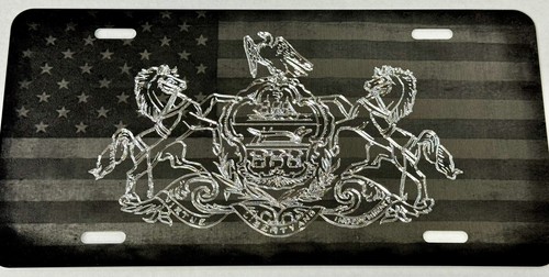 Laser US Flag Diamond Etched PN Pennsylvania State Car Tag Front ...