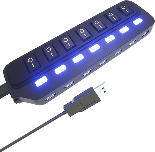 USB Hub 3.0, 7 Port USB Hub Splitter with Individual On/Off LED ...
