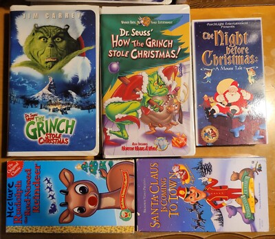 5x Christmas VHS lot: Grinch, Rudolph, Santa Claus Is, Night Before ...
