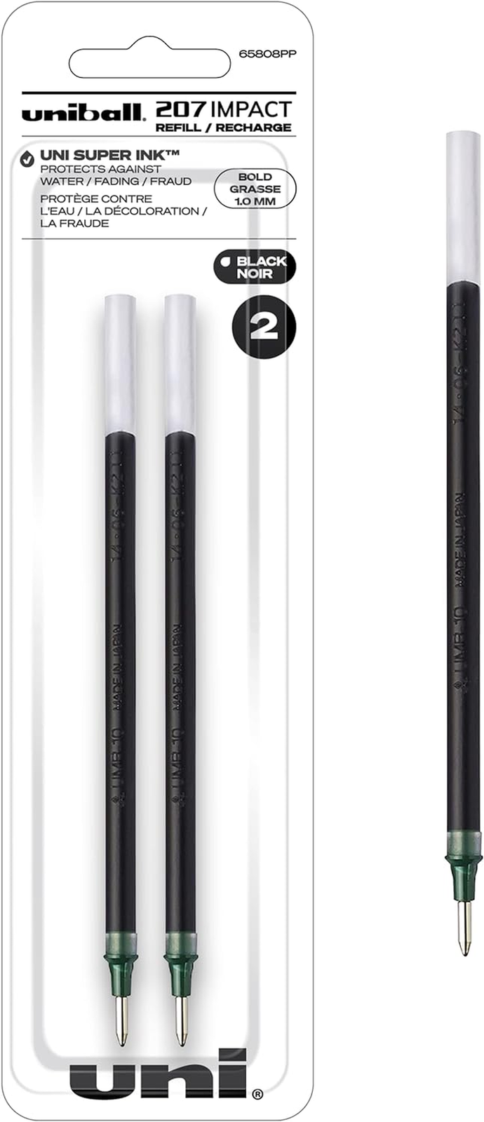Uniball Signo 207 Impact Stick Gel Pen Refill, 2 Black Pen Refills, 1 ...