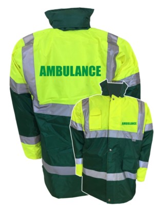 SUPERIOR AMBULANCE GREEN YELLOW HI VIS VIZ MEDICAL PARKA JACKET COAT ...