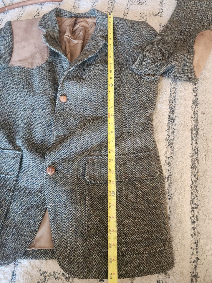 Vtg Orvis Harris Tweed Shooting Hunting Jacket Mens 40 Suede Patch Wool ...