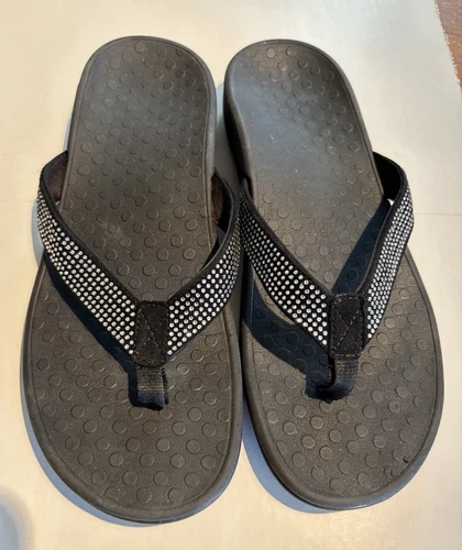 Vionic Black Rhinestone Orthopedic Flip Flop Sandals Sz 10