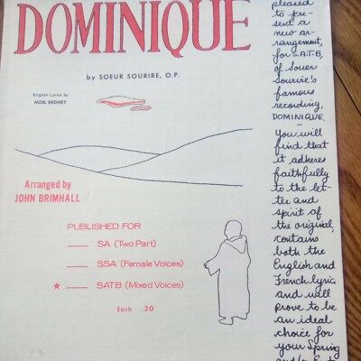 Sheet Music Dominique From The Songs Of The Singing Nun 1963 | eBay