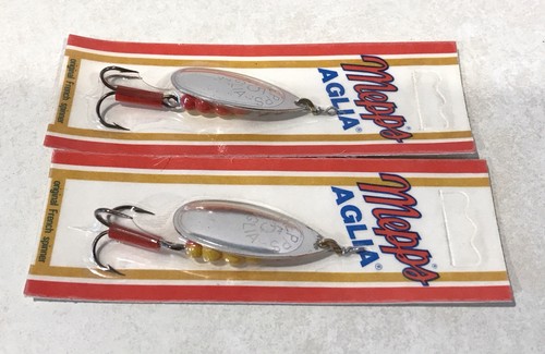 LOT OF 2 MEPPS AGLIA FRENCH SPINNER SIZE #5 SILVER RED YELLOW 1/2oz NEW ...