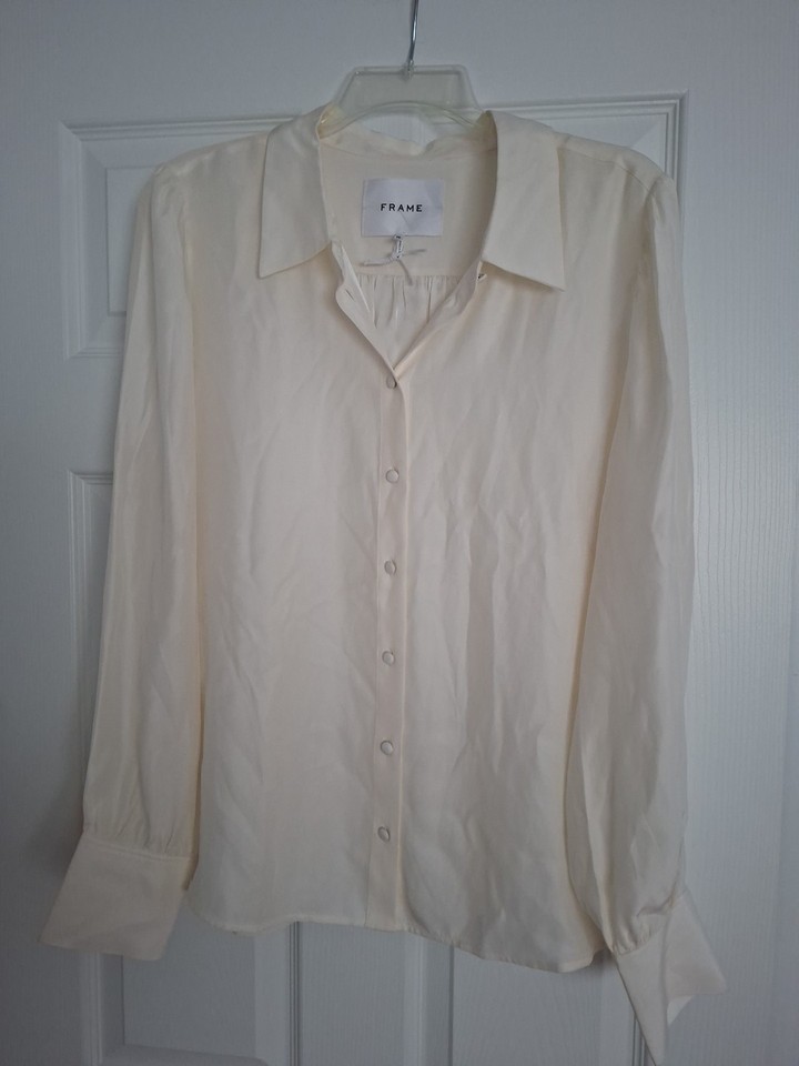 Frame Long Sleeve Buttons Down Silk Satin Off White Shirt XL | eBay