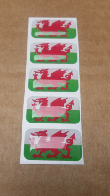 Wales Welsh Flag X 5 Miniature Flag 3D STICKER GLOSS FINISH 17mm x 9mm ...