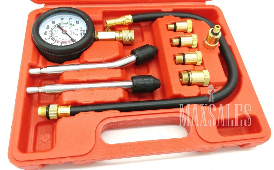 NEW 9Pc Spark Plug Cylinder Compression Tester Test Kit Professional ...