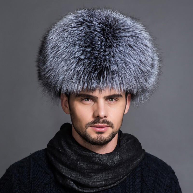 Men Real Fox Fur Hat Russian Ushanka Cossack Trapper Hat Real Leather ...