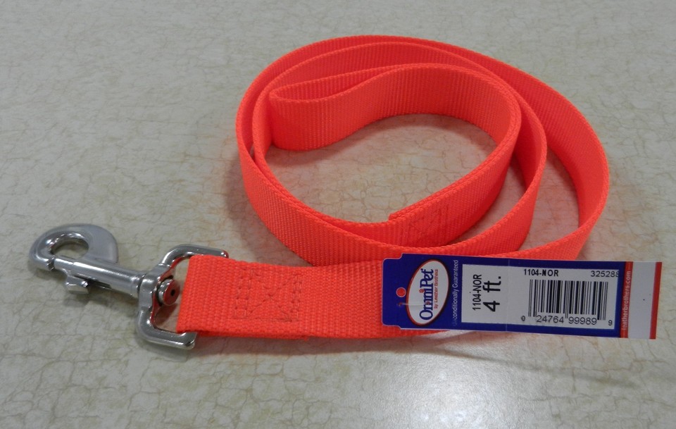 1 INCH WIDE BY 4 FOOT NEON ORANGE COLOR SINGLE PLY NYLON LEASH | eBay