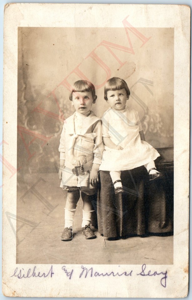 ID'd c1900s Children Portrait RPPC Cute Little Girl Boy Real Photo G&M ...