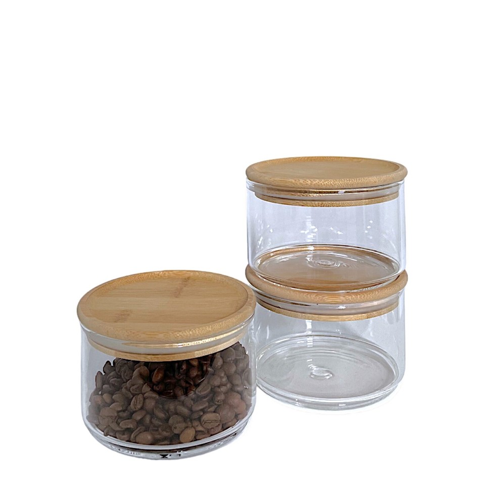 3 Tier Glass Stackable Kitchen Food Storage Containers Set Tea Coffee ...