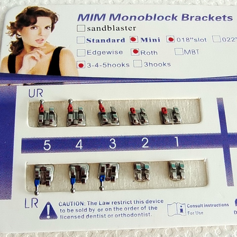 100Set Dental Orthodontic Brackets MIM Monoblock Mini Roth/MBT 022/018 ...