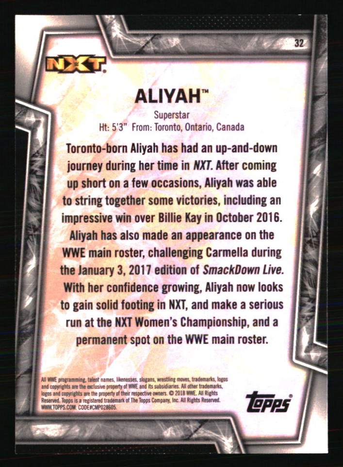 Aliyah 2018 Topps WWE Women's Division #32 WRESTLING Card | eBay