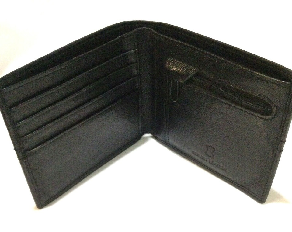 ADRIANO FIOCCHI LEATHER WALLET Black Bi-Fold ID Credit Card Cash Money ...