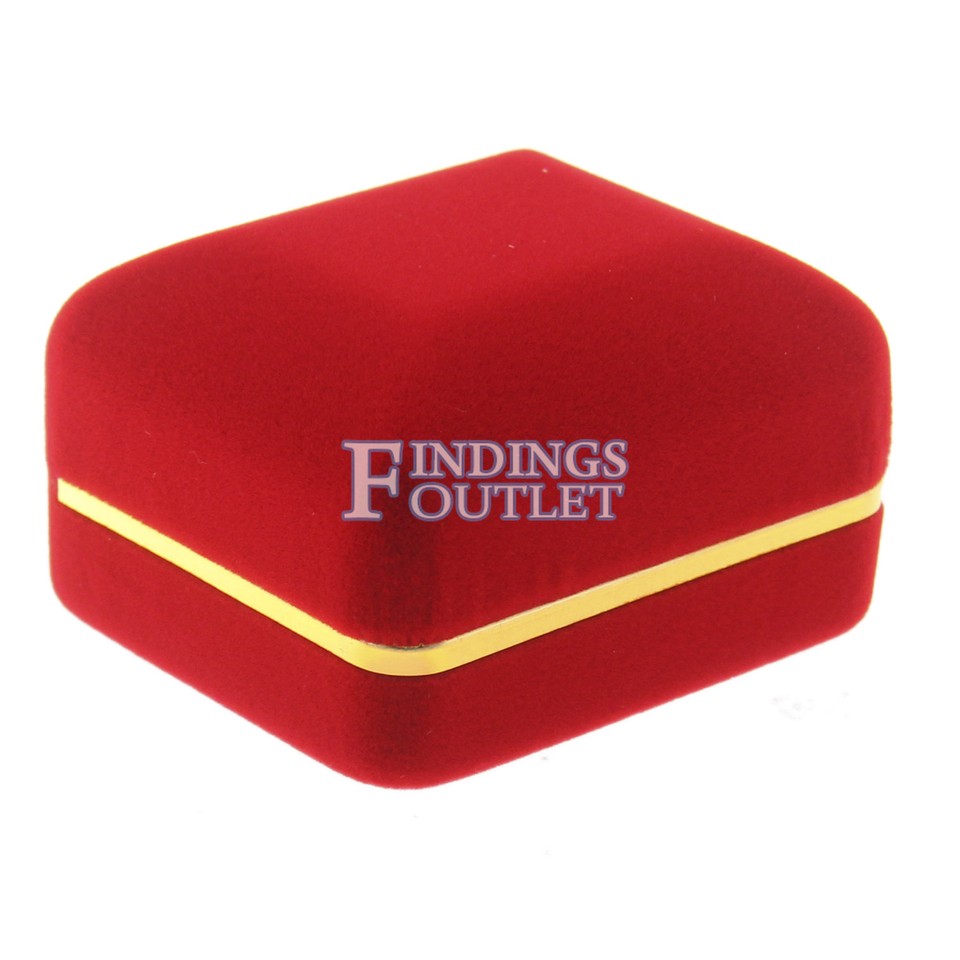 Red Velvet Engagement Double Ring Box Display Jewelry Gift Boxes Gold ...
