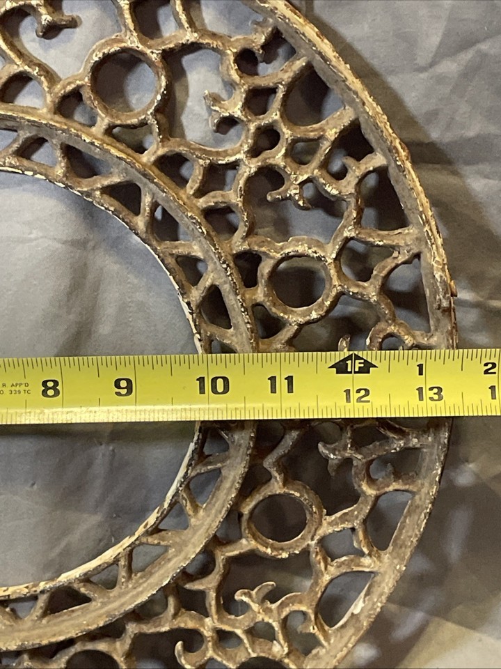 13 1/2” Round Cast Iron Vtg Ornate Decorative Stove Pipe Collar Grate ...