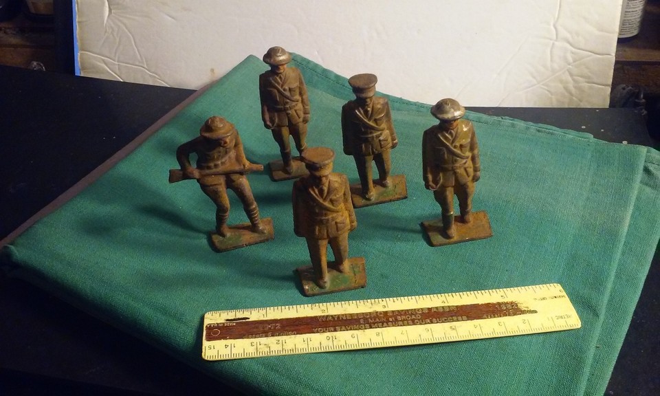 Antique Original Lot5 WW-I Brown Cast Iron Military Toy Soldiers ...
