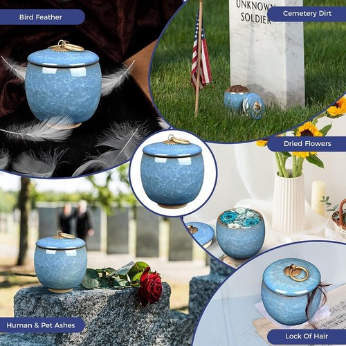 Sky Blue Small Urns Ceramic Tea Storage Tank for Storing Cremation ...