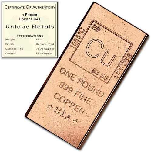 1 Pound Copper Bar Bullion Paperweight - 999 Pure Chemistry Element ...