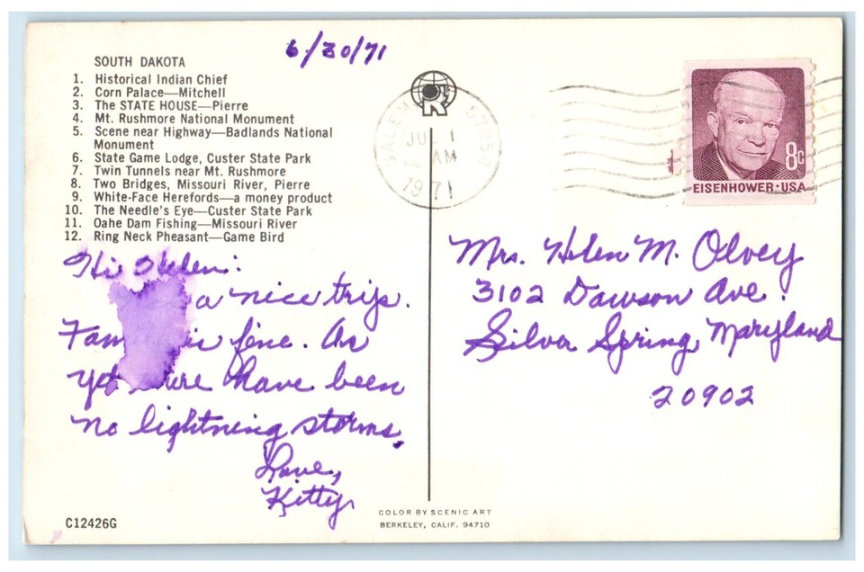 1971 Greeting From Salem South Dakota Maps Directions Vintage Posted ...