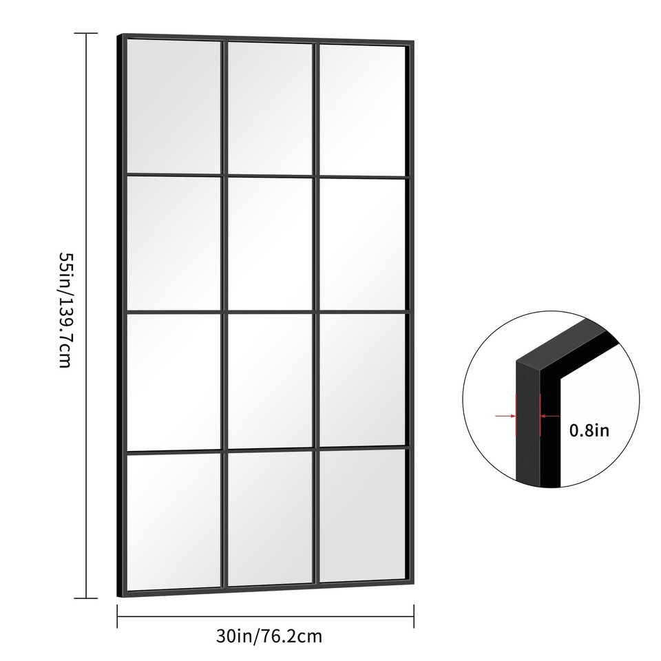 Rectangle Window Mirror Wall Mounted, 30"×55" Window Pane Mirror Wall ...