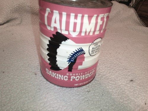 VINTAGE LARGE CALUMET BAKING POWDER 10LB TIN CAN NATIVE AMERICAN Indian ...