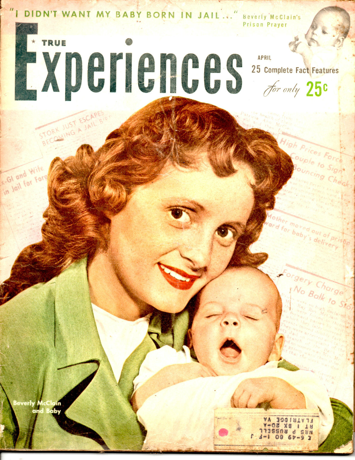 APRIL 1949 TRUE EXPERIENCES MAGAZINE-BEVERLY McCLAIN+BABY COVER-VINTAGE ...