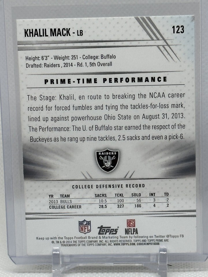 Khalil Mack Oakland Raiders #123 2014 Topps Prime Rookie Card | eBay