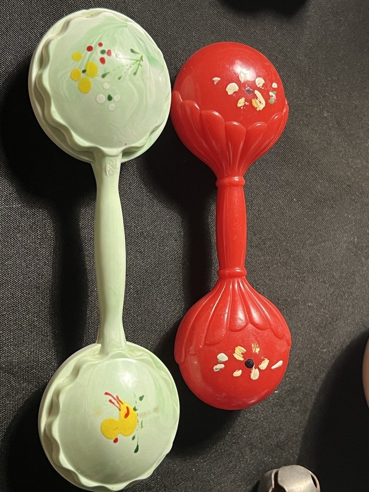 lot of 10 vintage 1940s Retro BABY TOYS CLOWNS Monkey RATTLES Stork ...