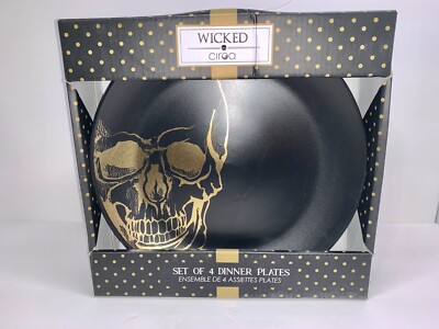 FAST SHIPPING Wicked Ciroa Skull Halloween 10" Dinner Plates Set of 4 ...