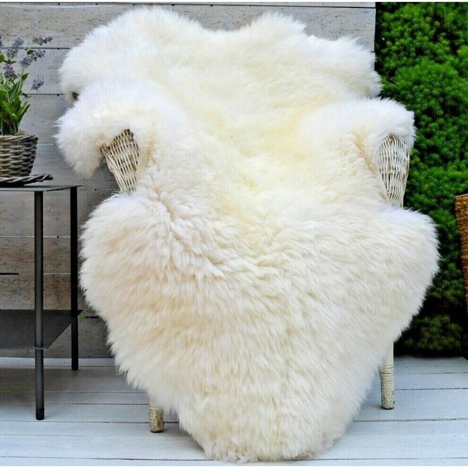Natural Sheepskin Rug EXTRA LARGE Genuine Pelt GIANT Soft Fleece Ivory ...