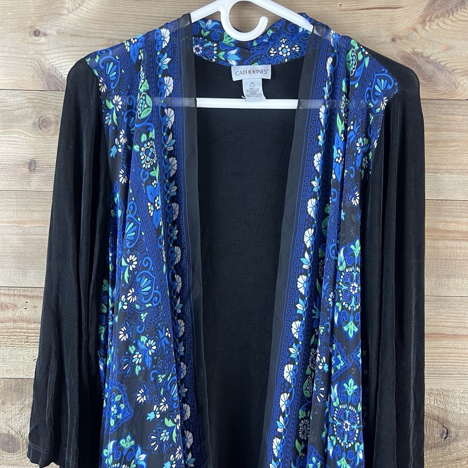 Catherines Womens Cardigan Kimono 3/4 Sleeve Open Front Floral Slinky ...