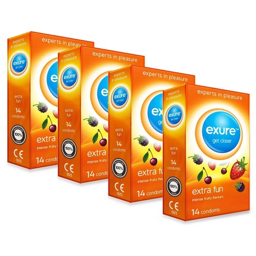 Condoms Natural Flavour EXURE Safe Pleasure Extra Fun Fruity -Discreet ...