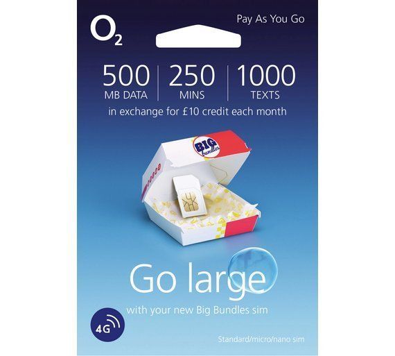 Official O2 Big Bundle PAYG Standard Micro Nano 2gb SIM Card 500 Mins ...