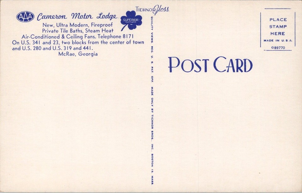 Cameron Motor Lodge McRae Georgia Postcard J262 | eBay