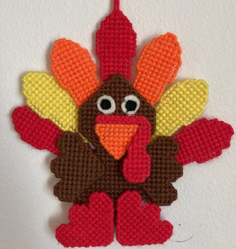 Vintage 7.5” Thanksgiving Turkey Hanging Needlepoint Completed Yarn ...