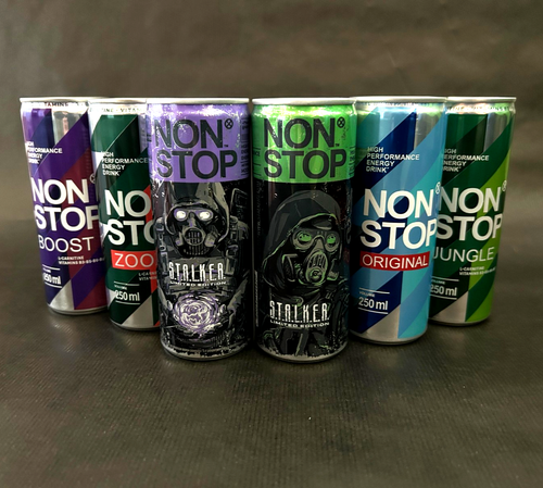 Stalker NON STOP ☢SET 6 Full Cans Energy Drinks Limited Edition S.T.A.L ...