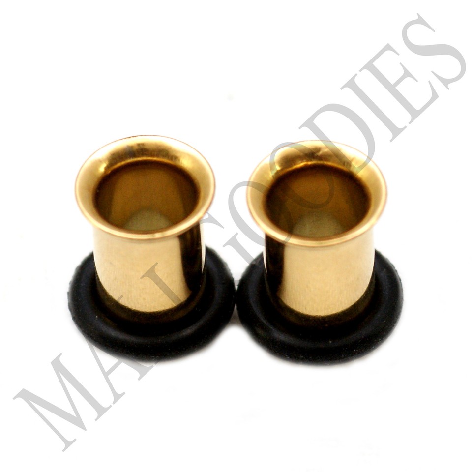 V043 Single Flare Gold Steel Flesh Tunnels Earlets Ear Plugs Gauges 10G ...