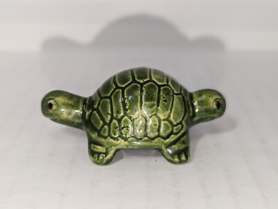 miniature ceramic turtle tortoise glossy brown and green | eBay