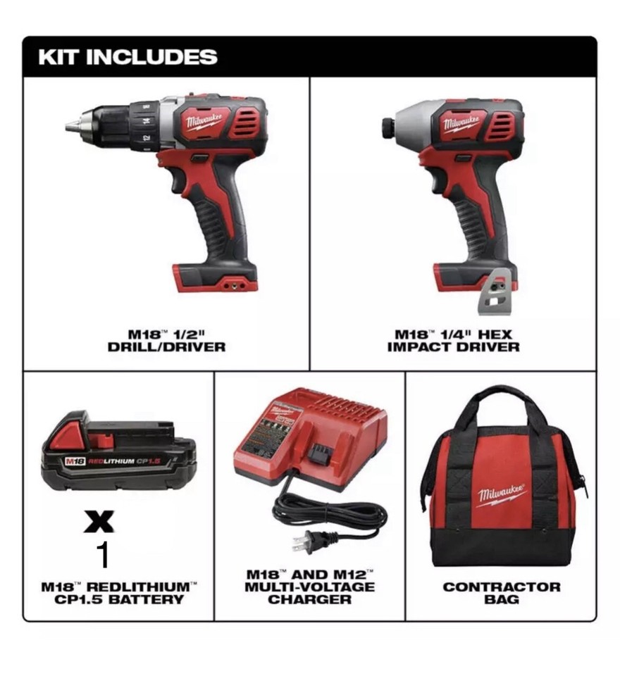 Milwaukee 2691-22 M18 18V Cordless Li-Ion Drill Driver / Impact Driver ...