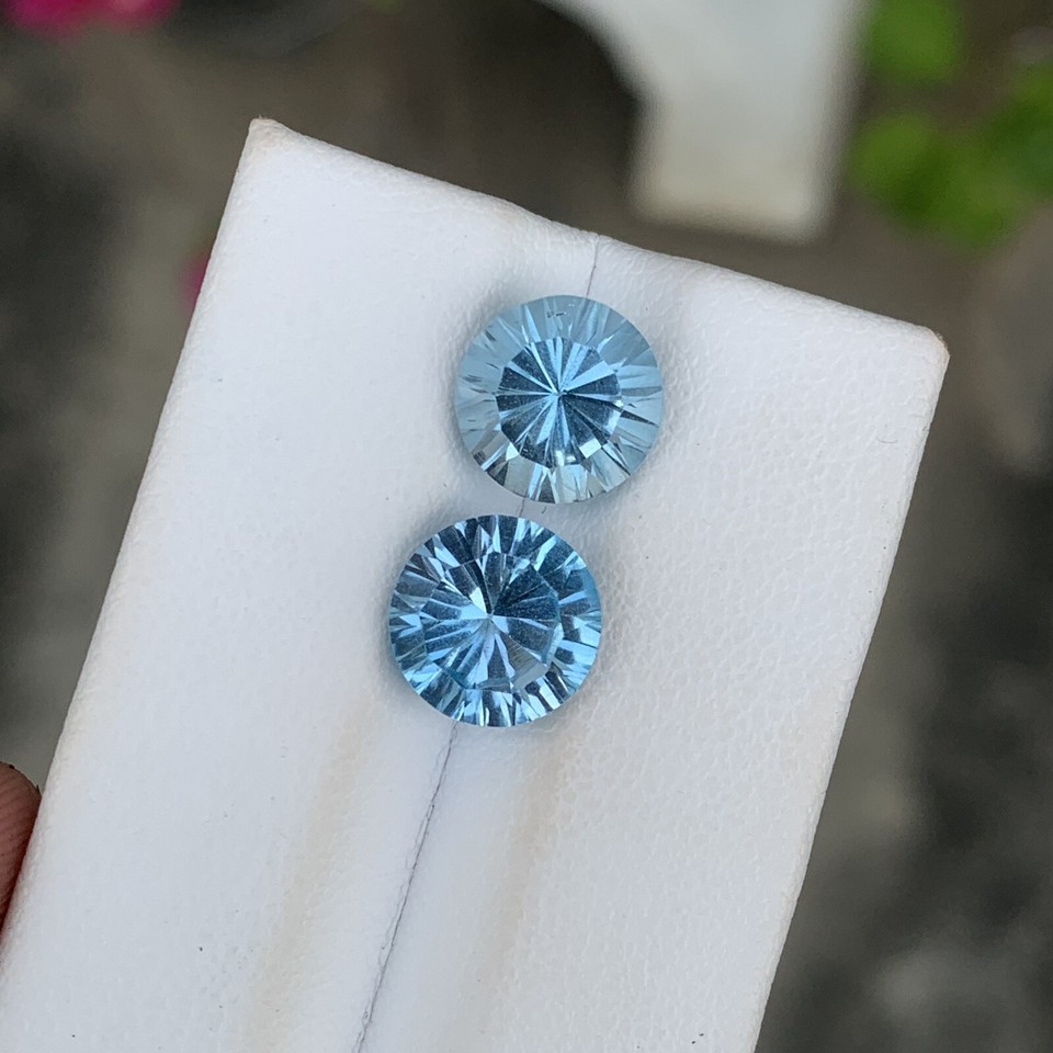 6.8 Cts Concave Round Pair 9mm Top Sky Blue Topaz Natural Brazil ...
