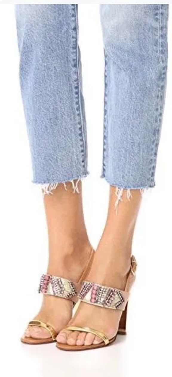 Tory Burch Tanner 100 MM Sandal, Fabric/ VEG Leather/ Metallic Size 7 1 ...