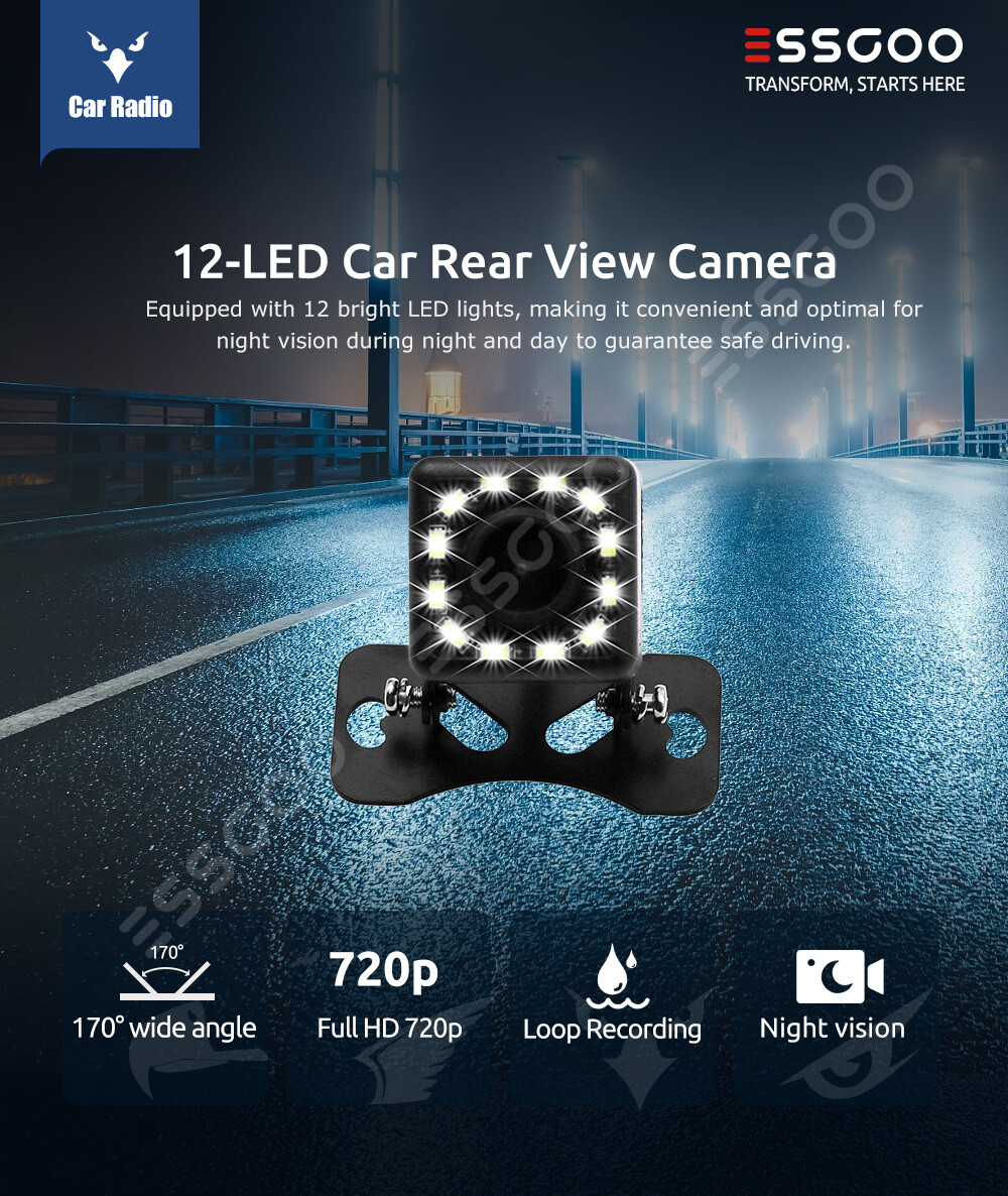 170° Reverse Camera 12 LED Car Waterproof Rear View Camera Parking ...
