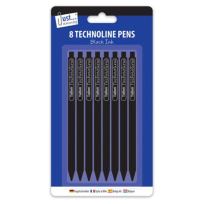 Pack of 8 Technoline Pens Black Ink Only - Retractable Fine Line ...