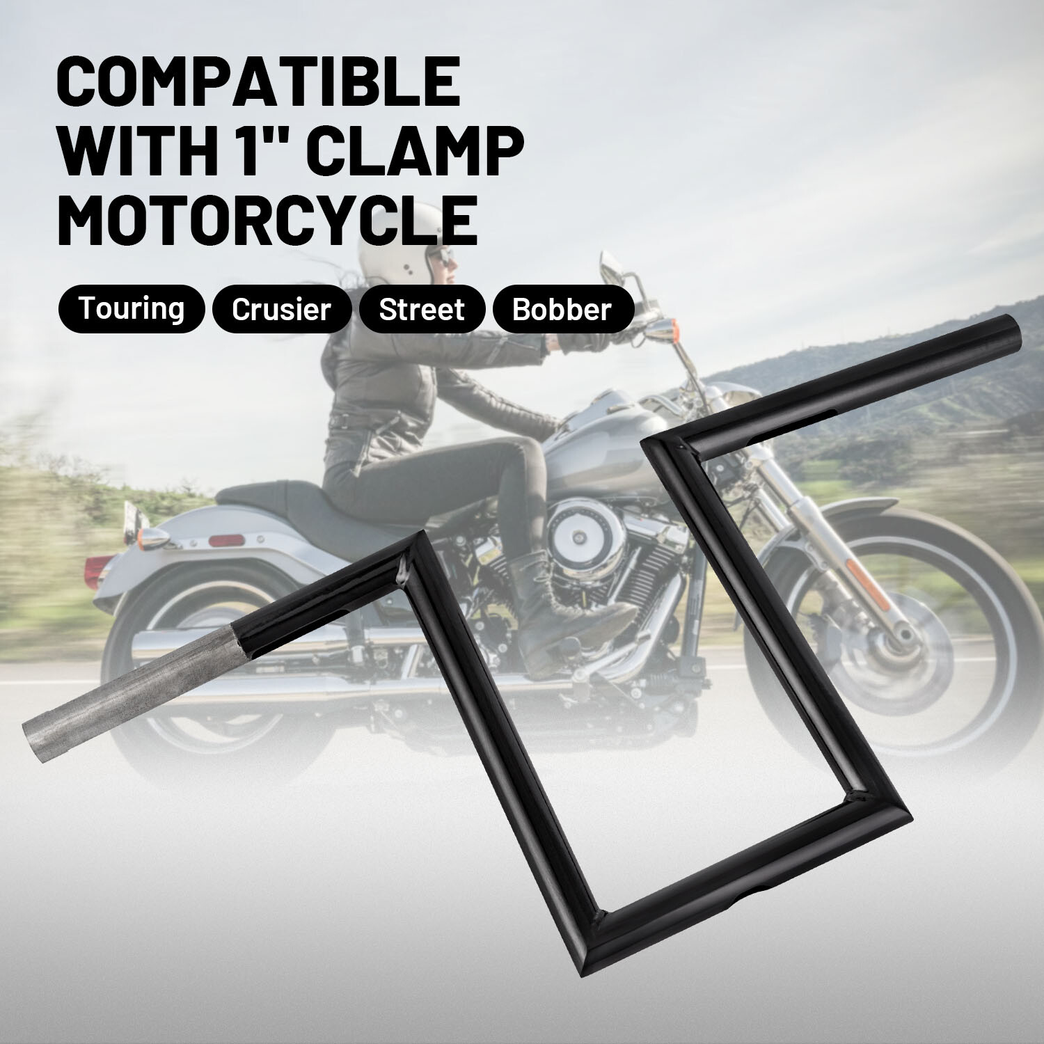 Black 1'' Narrow Z-Bars Handlebars For Harley Chopper Bobber Motorcycle ...