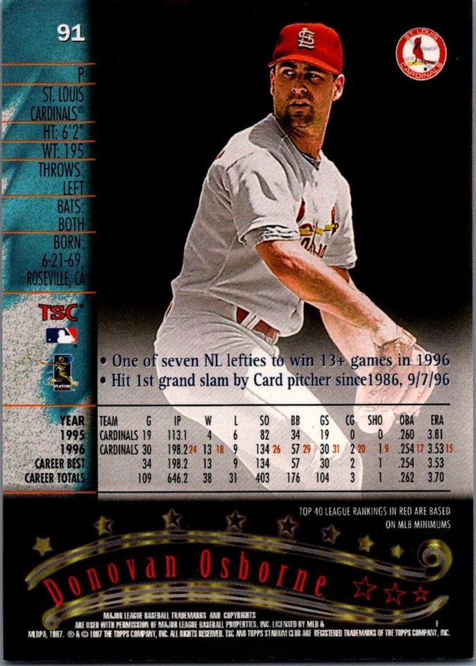 1997 Stadium Club #91 Donovan Osborne St. Louis Cardinals | eBay