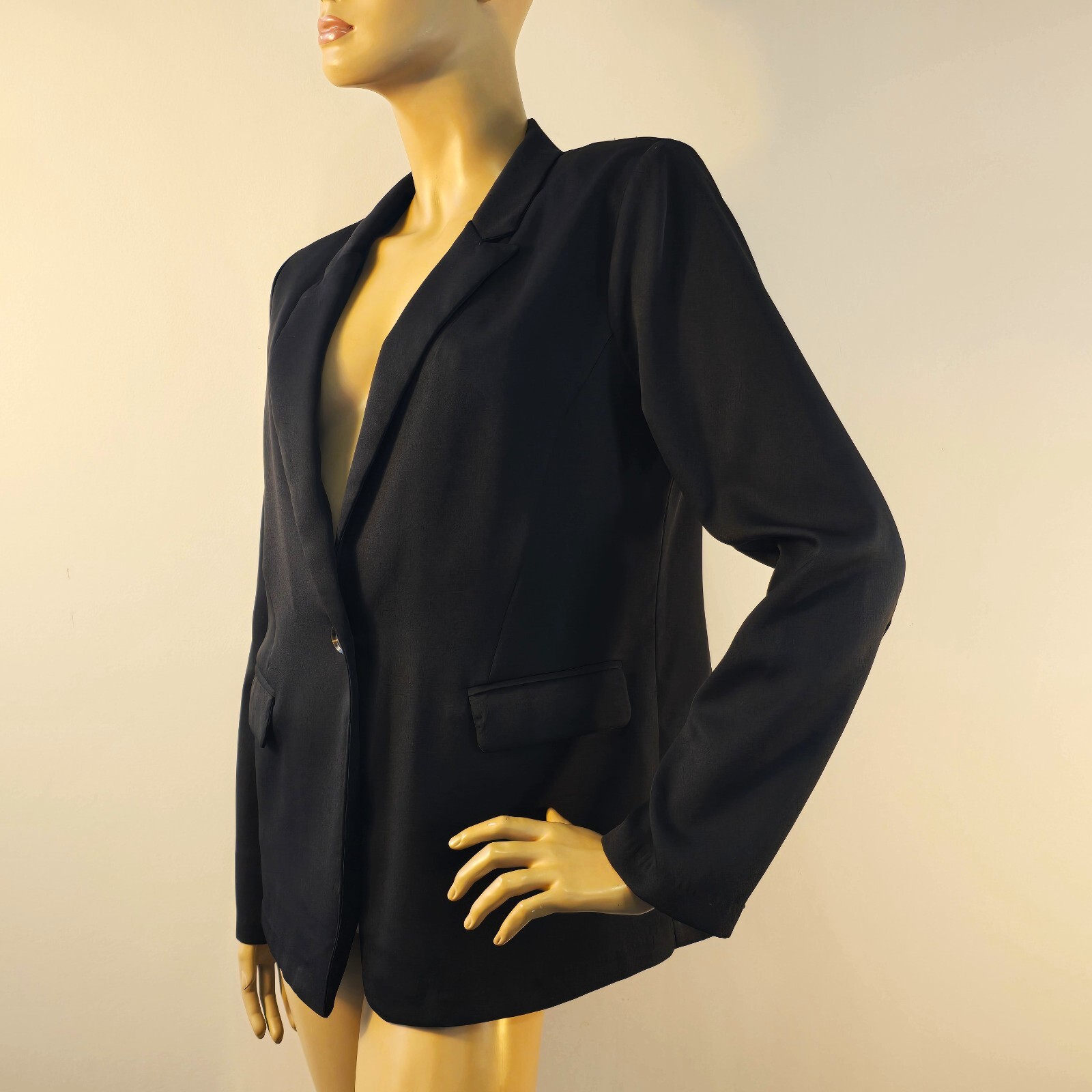 Lush Jacket Size Medium One Button Blazer Black Stretch Unlined Pockets ...