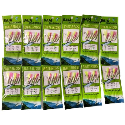 12pks Size 2 Fishing Sabiki Bait rigs Saltwater Fish Skin Glow head ...